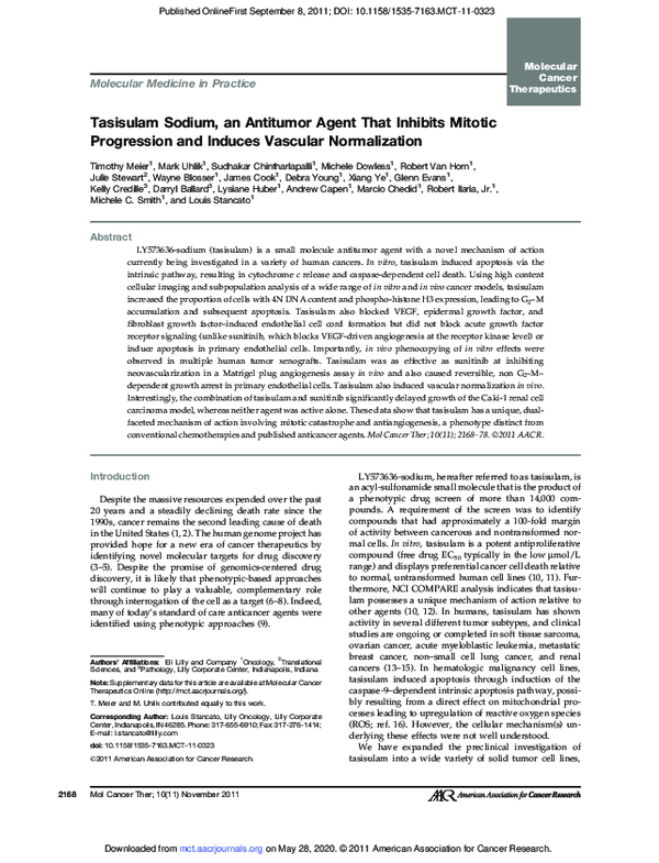 (PDF) Tasisulam Sodium, an Antitumor Agent That Inhibits Mitotic ...