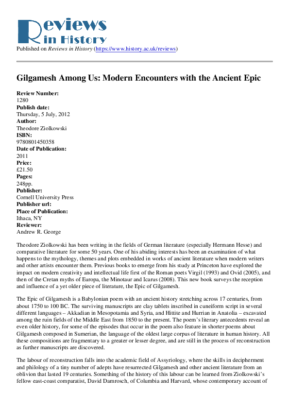 (PDF) Gilgamesh Among Us: Modern Encounters with the Ancient Epic by ...