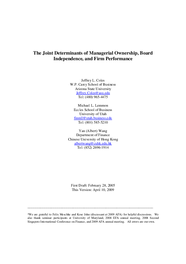 (PDF) The Joint Determinants of Managerial Ownership, Board Independence, and Firm Performance