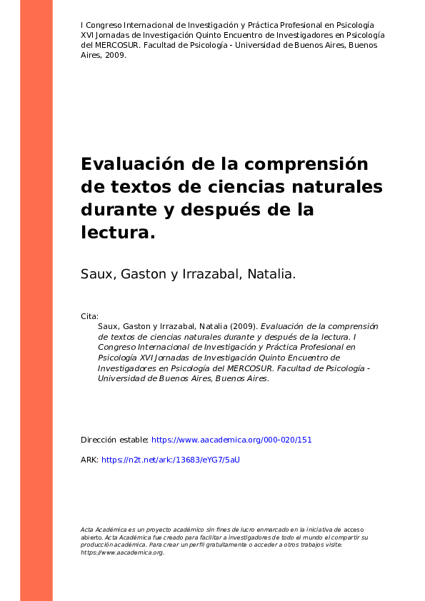 (PDF) Evaluación De La Comprensión De Textos De Ciencias Naturales ...