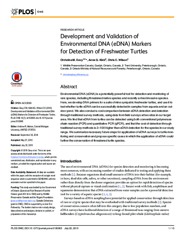 (PDF) Development and Validation of Environmental DNA (eDNA) Markers ...