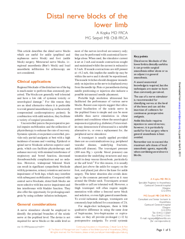 (PDF) Distal nerve blocks of the lower limb