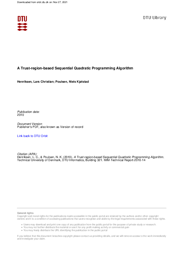 (PDF) A Trust-region-based Sequential Quadratic Programming Algorithm