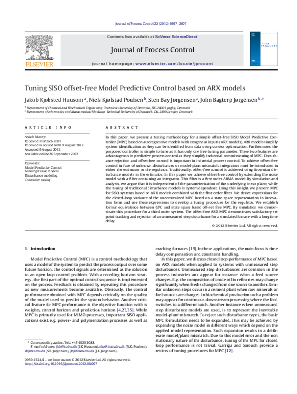 Pdf Tuning Siso Offset Free Model Predictive Control Based On Arx Models