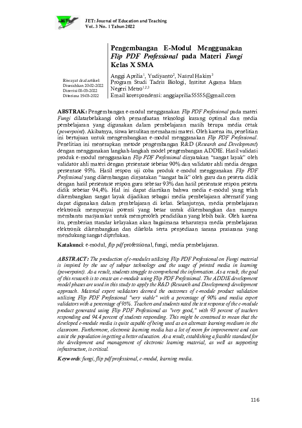 (PDF) Pengembangan E-Modul Menggunakan Flip PDF Professional pada Materi Fungi Kelas X SMA