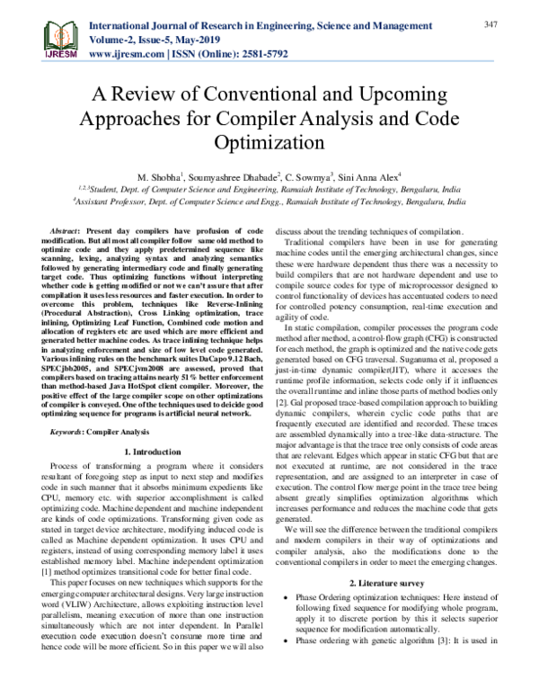(PDF) A Review of Conventional and Upcoming Approaches for Compiler Analysis and Code Optimization