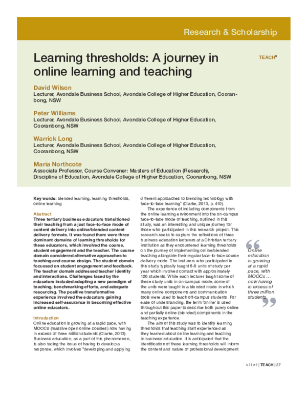 (PDF) Learning Thresholds: A Journey in Online Learning and Teaching
