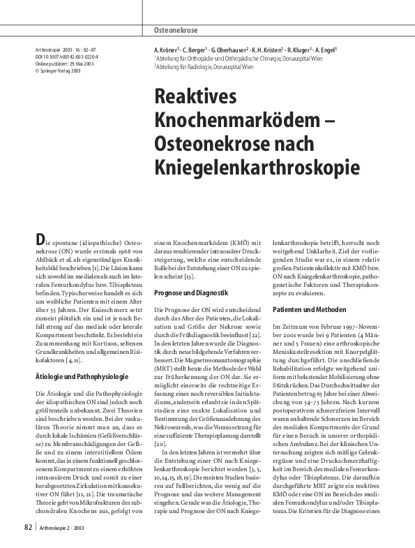 (PDF) Reaktives Knochenmark dem?Osteonekrose nach Kniegelenkarthroskopie