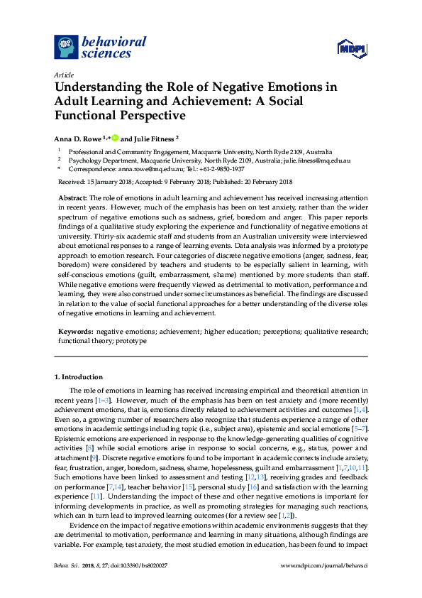 (PDF) Understanding the Role of Negative Emotions in Adult Learning and ...