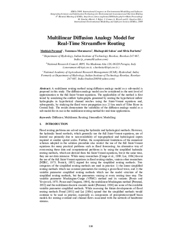 (PDF) Multilinear Diffusion Analogy Model for Real-Time Streamflow Routing
