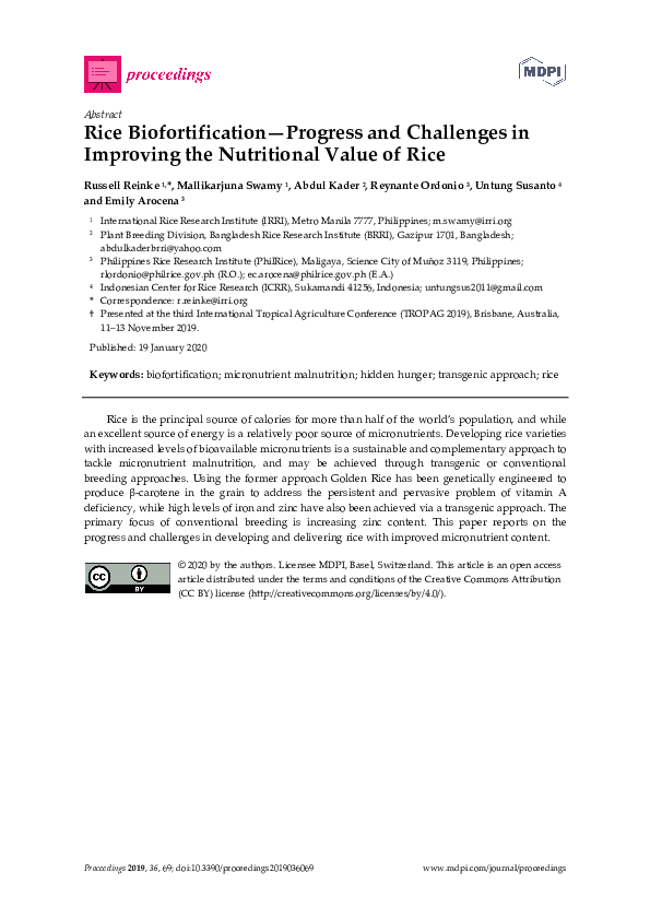 (PDF) Rice Biofortification—Progress and Challenges in Improving the ...