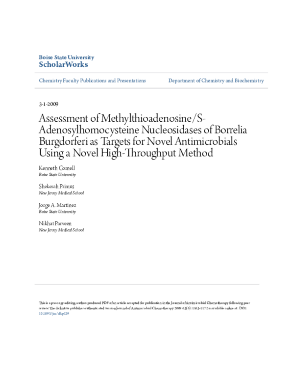 (PDF) Assessment of methylthioadenosine/S-adenosylhomocysteine ...