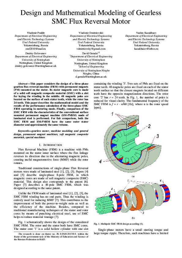 (PDF) Design and Mathematical Modeling of Gearless SMC Flux Reversal Motor