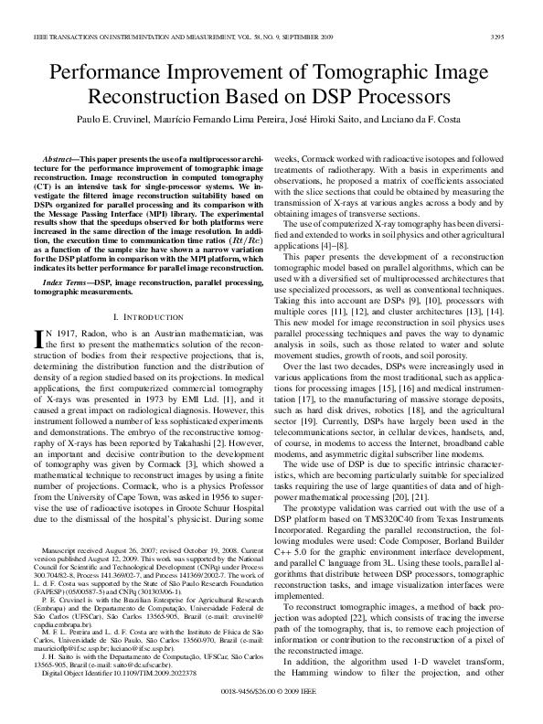 (PDF) Performance Improvement of Tomographic Image Reconstruction Based on DSP Processors