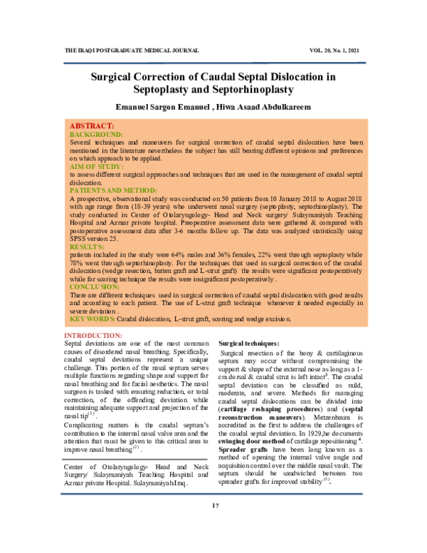 (PDF) Surgical Correction of Caudal Septal Dislocation in Septoplasty ...