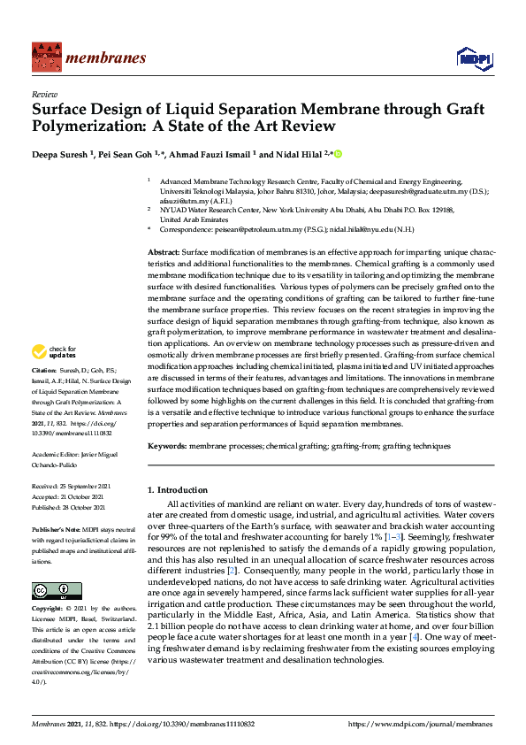 (PDF) Surface Design of Liquid Separation Membrane through Graft ...
