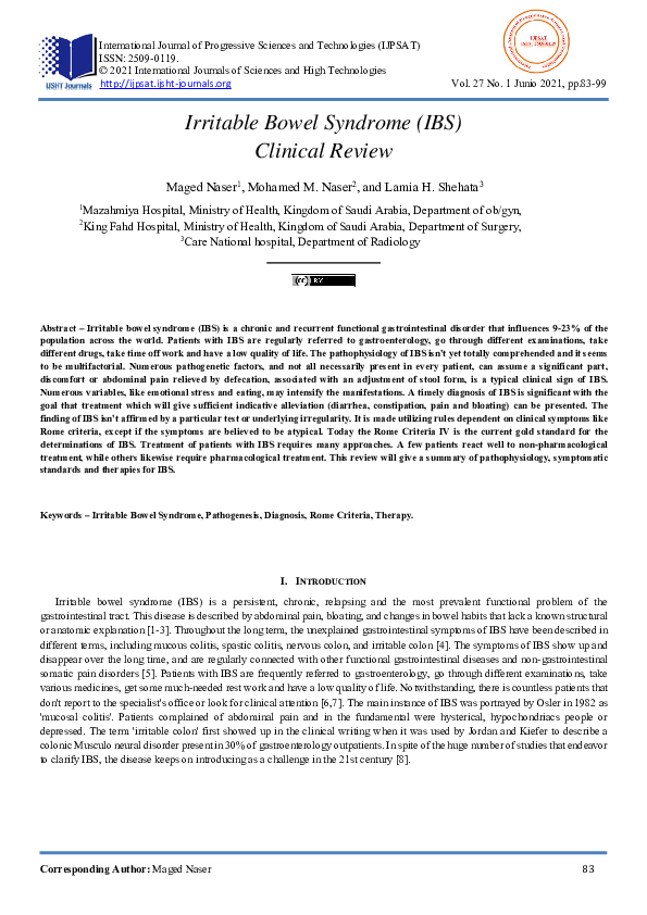 (PDF) Irritable Bowel Syndrome (IBS) Clinical Review
