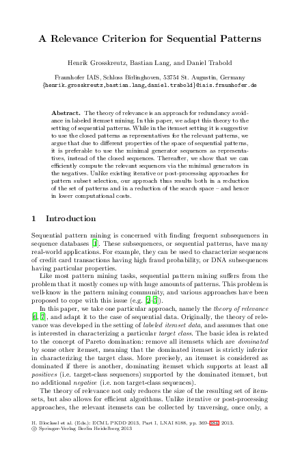 (PDF) A Relevance Criterion for Sequential Patterns