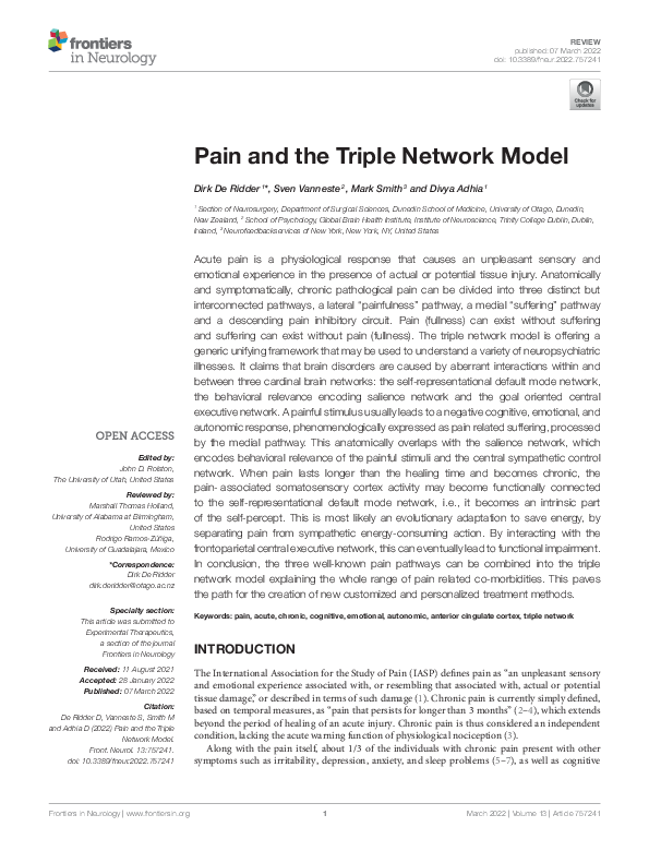 (PDF) Pain and the Triple Network Model