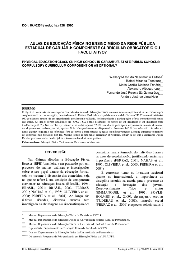 (PDF) Aulas de Educação física no ensino médio da rede pública estadual ...