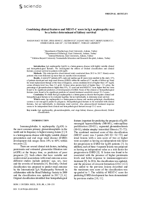 (PDF) Combining clinical features and MEST-C score in IgA nephropathy ...