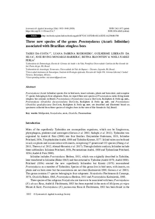 (PDF) Three new species of the genus Proctotydaeus (Acari: Iolinidae ...