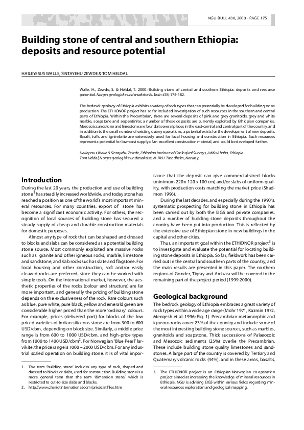 (PDF) Building stone of central and southern Ethiopia: deposits and ...