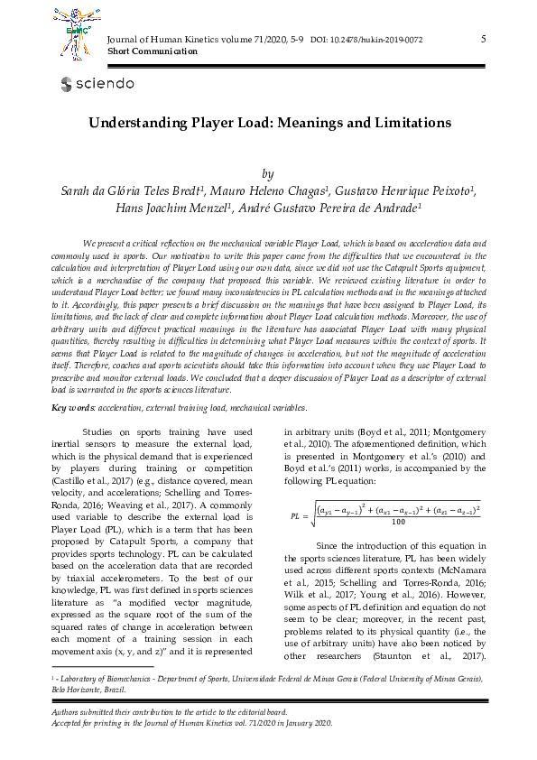 (PDF) Understanding Player Load: Meanings and Limitations