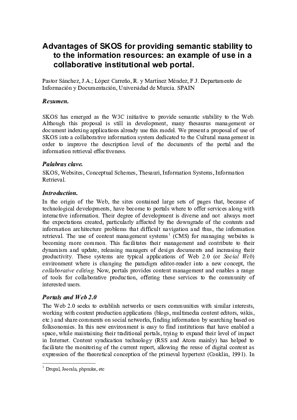 (PDF) Advantages of SKOS for providing semantic stability to to the ...