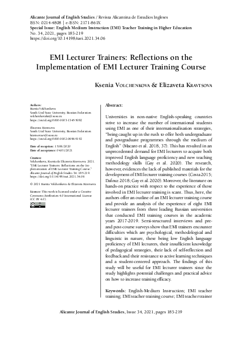 (PDF) EMI Lecturer Trainers: Reflections on the Implementation of EMI ...