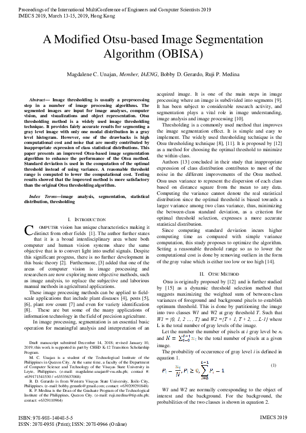 Pdf A Modified Otsu Based Image Segmentation Algorithm Obisa Magdalene Unajan