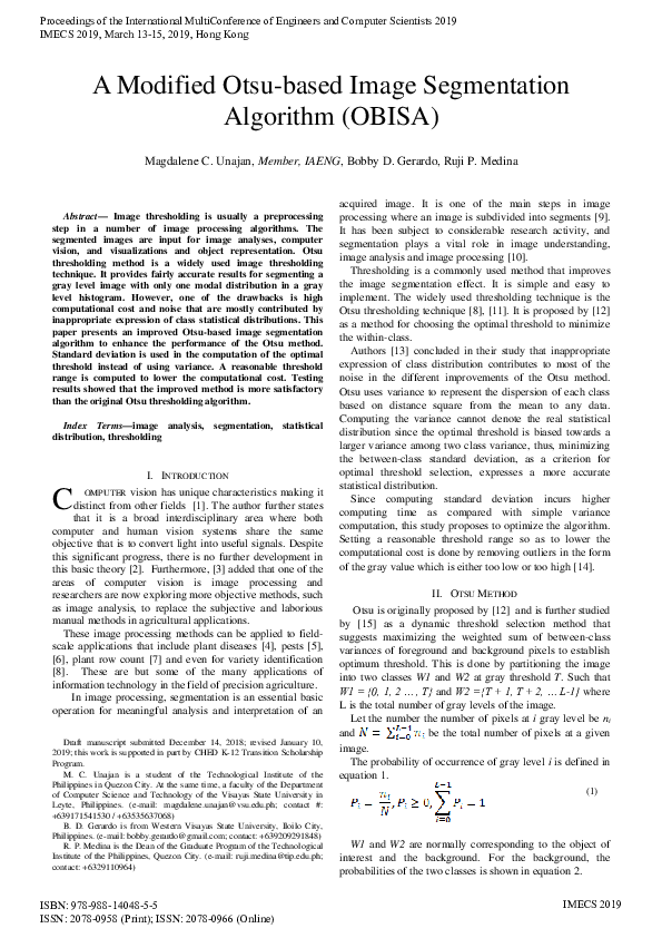 (PDF) A Modified Otsu-based Image Segmentation Algorithm ( OBISA )