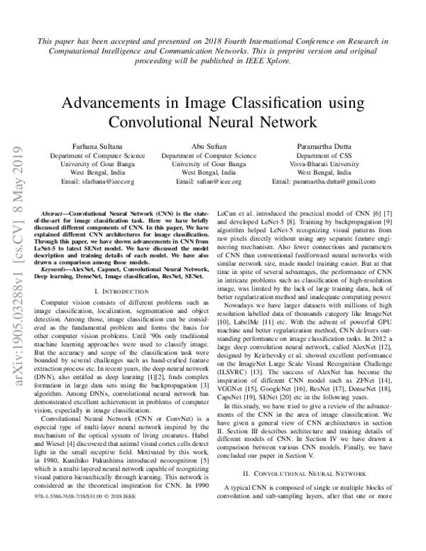 (PDF) Advancements in Image Classification using Convolutional Neural Network