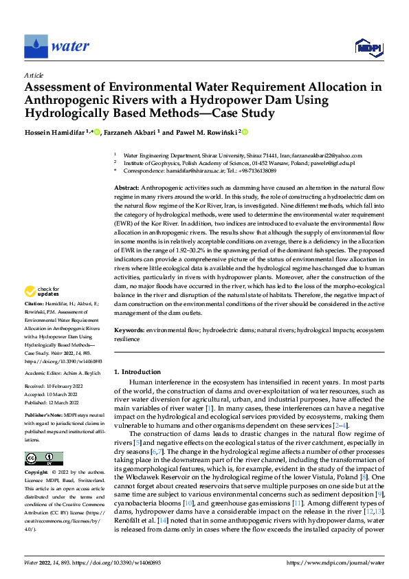 (PDF) Assessment of Environmental Water Requirement Allocation in Anthropogenic Rivers with a ...