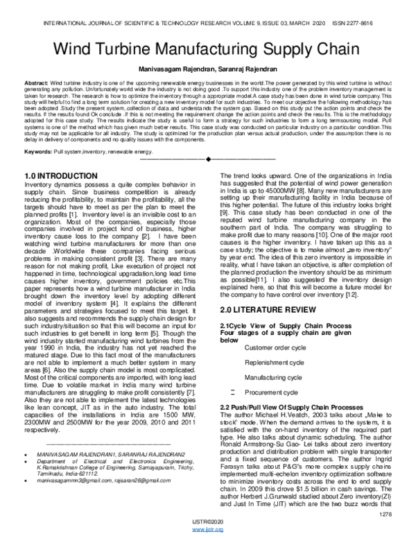 (PDF) Wind Turbine Manufacturing Supply Chain