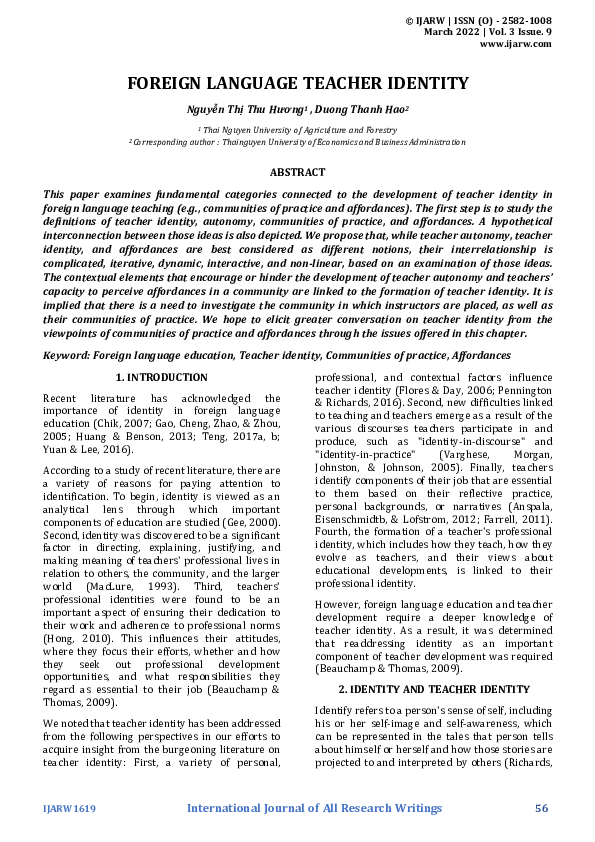 (PDF) FOREIGN LANGUAGE TEACHER IDENTITY