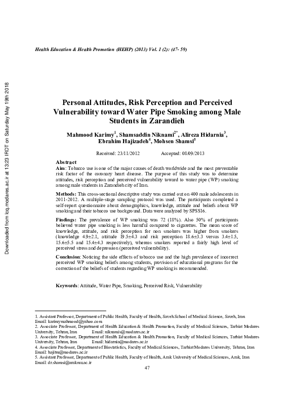 (PDF) Personal Attitudes, Risk Perception and … Health Education ...