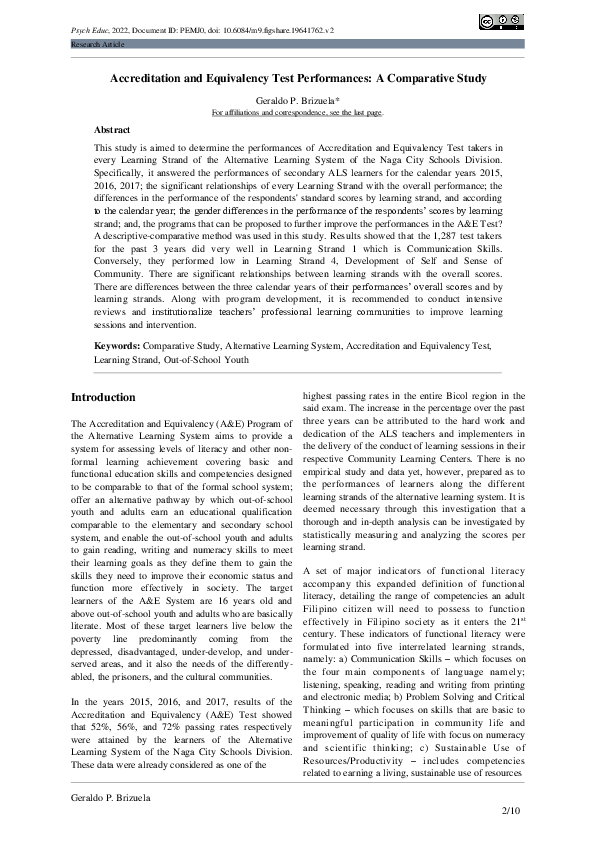 (PDF) Accreditation and Equivalency Test Performances: A Comparative Study