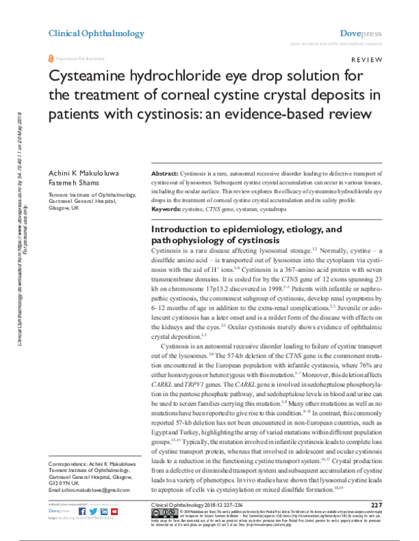 (PDF) Cysteamine hydrochloride eye drop solution for the treatment of ...