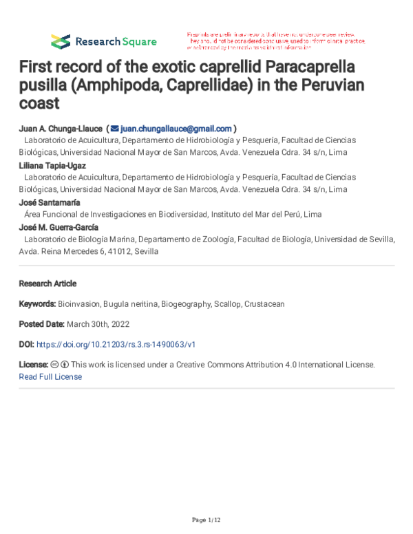 (PDF) First record of the exotic caprellid Paracaprella pusilla ...