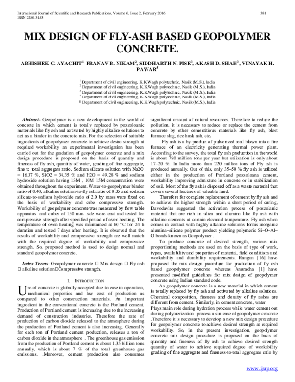(PDF) MIX Design of Fly-Ash Based Geopolymer Concrete