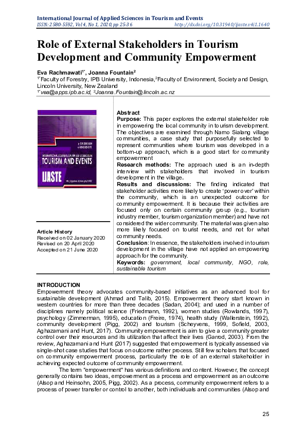 (PDF) Role of External Stakeholders in Tourism Development and ...