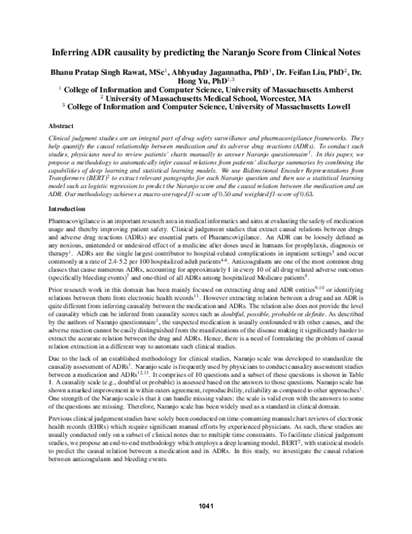 (PDF) Inferring ADR causality by predicting the Naranjo Score from ...