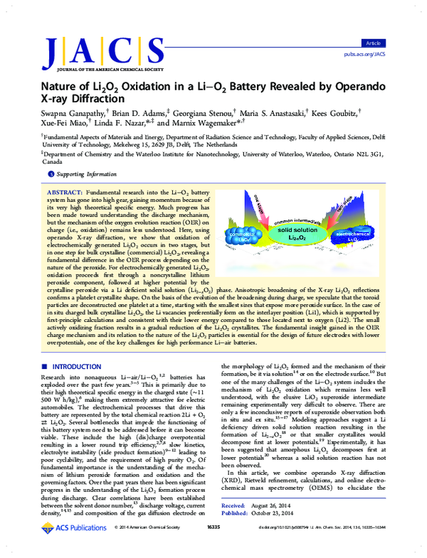 (PDF) Nature of Li2O2 oxidation in a Li-O2 battery revealed by operando ...