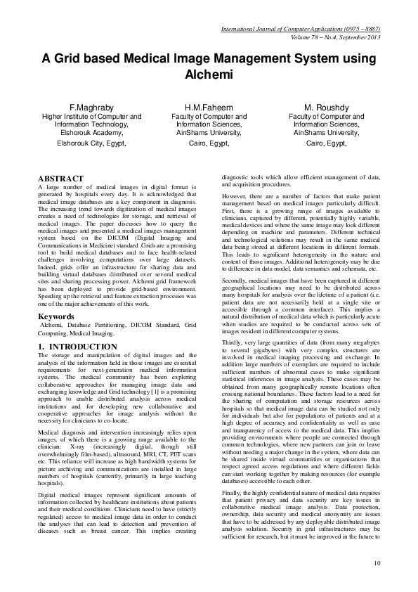 (PDF) A Grid based Medical Image Management System using Alchemi