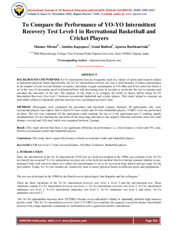 (PDF) To Compare the Performance of YO-YO Intermittent Recovery Test ...