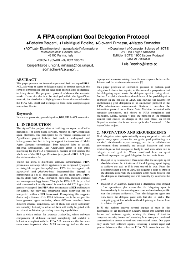 (PDF) A FIPA Compliant Goal Delegation Protocol | miguel botelho ...