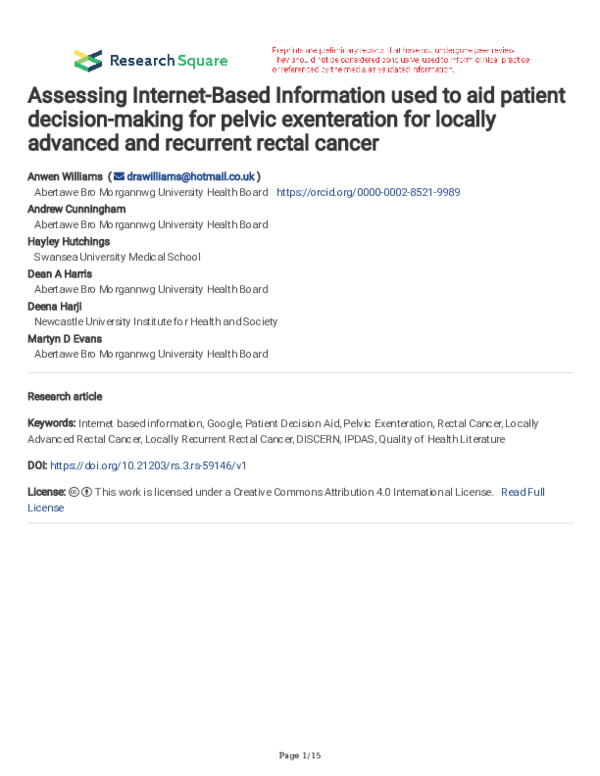 (PDF) Assessing Internet-Based Information used to aid patient decision-making for pelvic ...