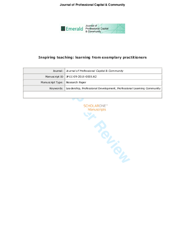 (PDF) Inspiring teaching: learning from exemplary practitioners