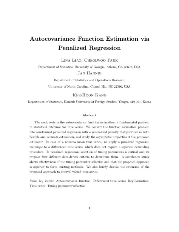 (PDF) Autocovariance Function Estimation via Penalized Regression